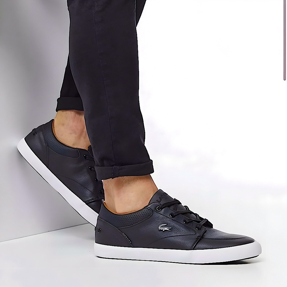Lacoste Bayliss Black Leather Gator Logo Sneakers | S… - Gem